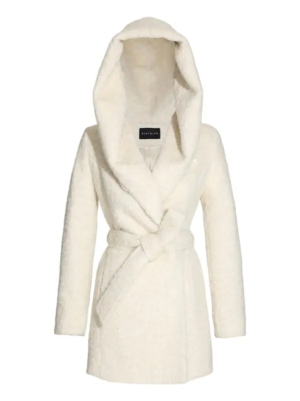 Sentaler Textured Suri Alpaca Short Hooded Wrap Coat - White
