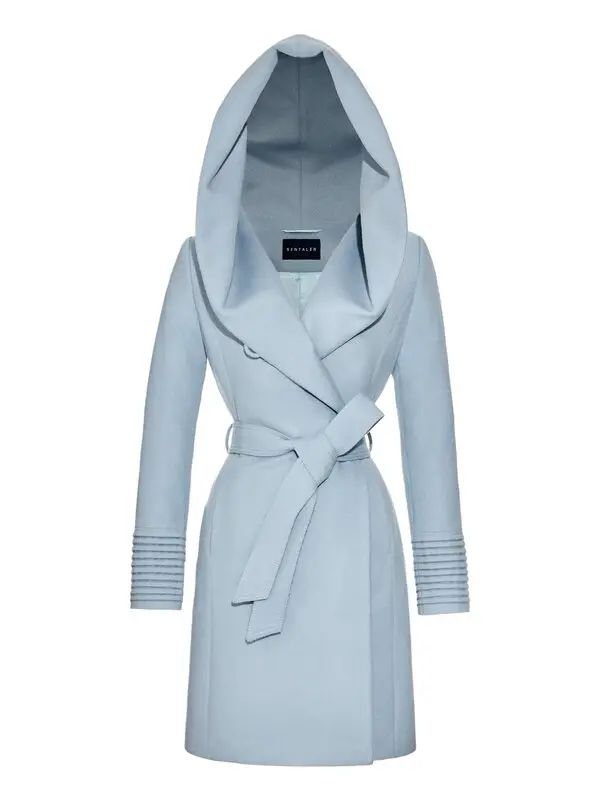 Sentaler Baby Alpaca Hooded Midi Wrap Coat - Blue