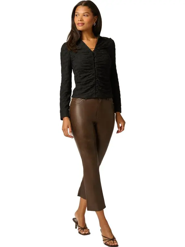 Adrianna Papell Long Sleeve Textured Semisheer Ruched Blouse - Black