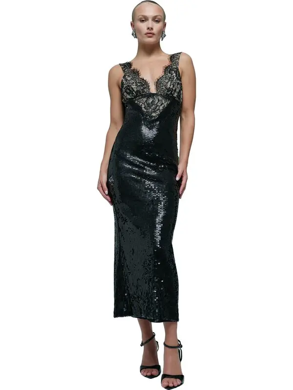 Bardot Torie Lace Sequin Maxi Dress - Black