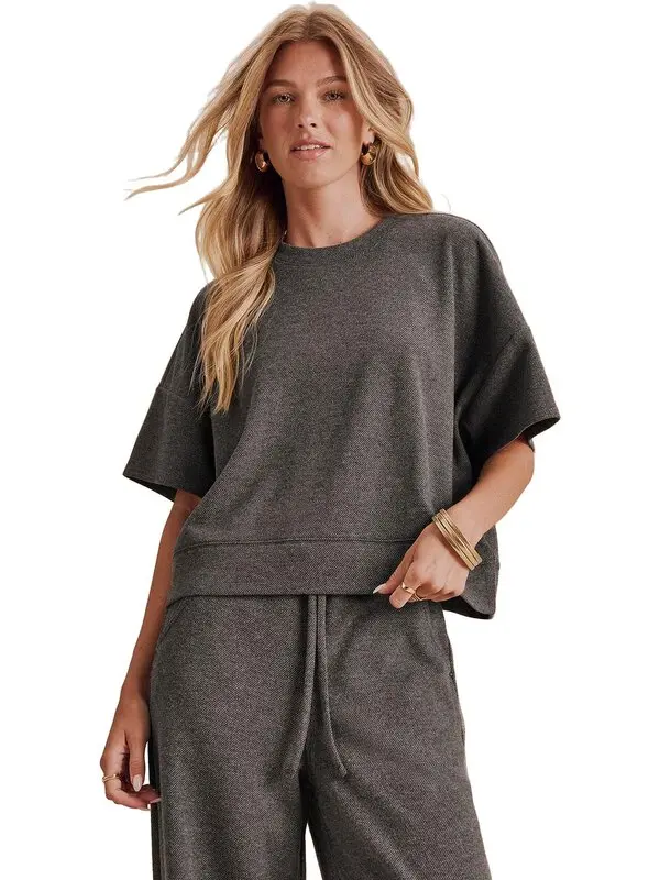 Splendid Marlow Tailored Knit Short Sleeve Top - Charcoal