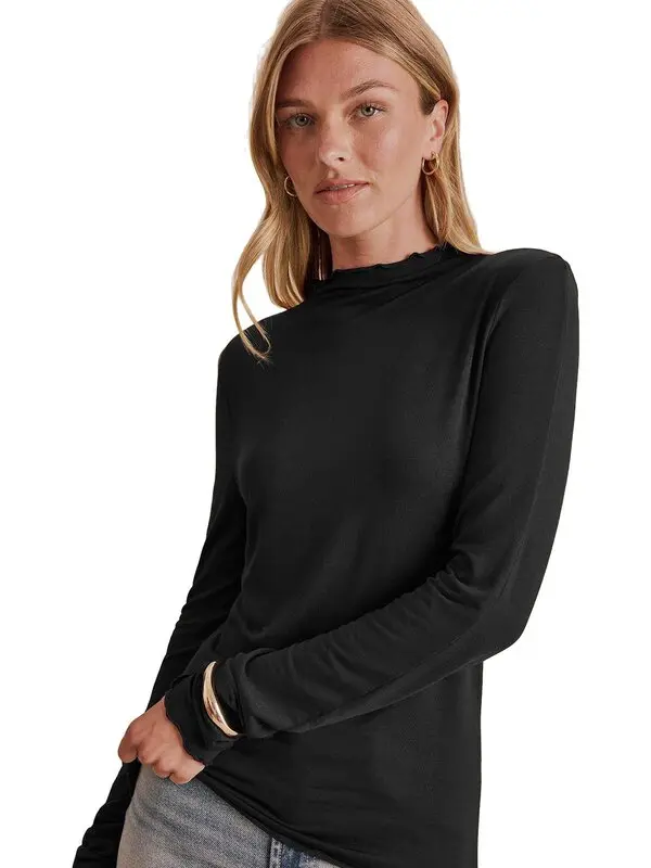 Splendid Bamboo Blend Long Sleeve Mockneck Tee - Black