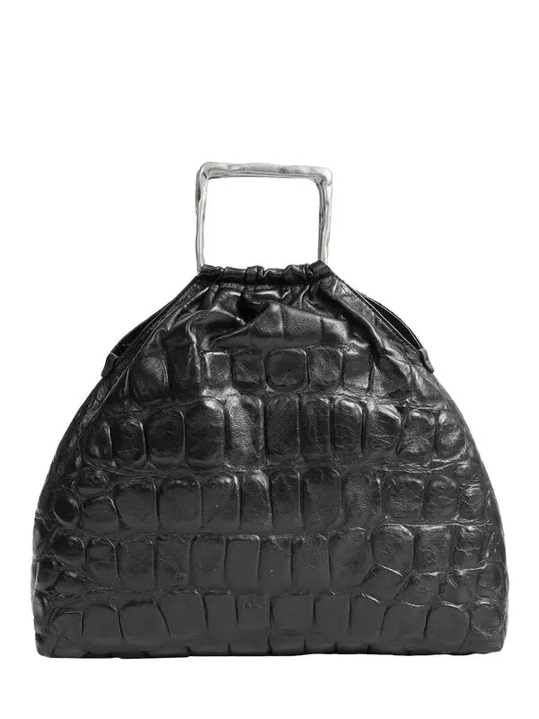 A504 Delia Pouch M Croc Effect Leather With Silver Tone Handles - Black