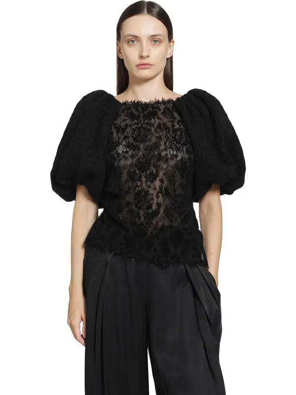 PAULINE DUJANCOURT Laia Hand-knit Alpaca Lace Top - Black