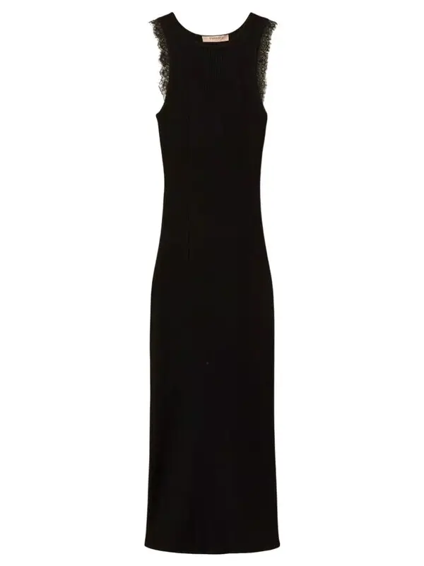 TWINSET Lace-trim Ribbed Midi Dress - Black