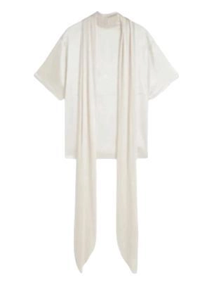 Phoebe Philo Detachable Scarf T-shirt In Stretch Silk Satin - Cream