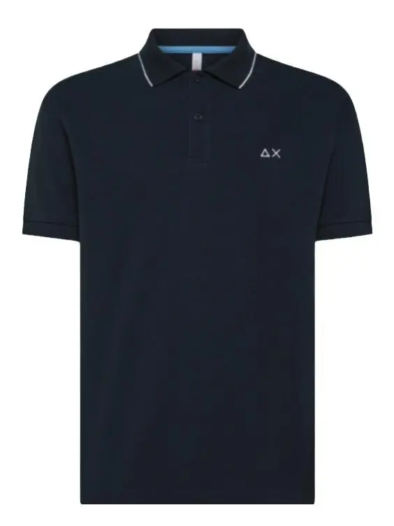 SUN 68 Contrast Trim Piqué Polo Shirt - Blue