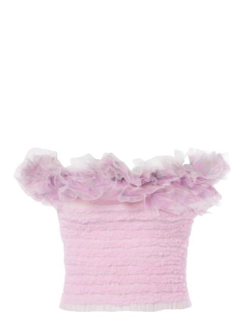 SUSAN FANG Shirred Off-shoulder Tulle Top - Pink