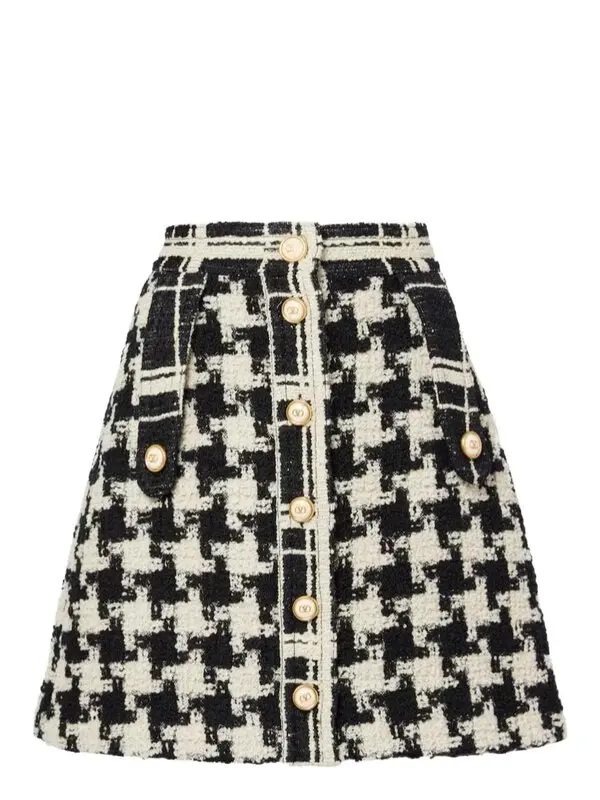 Valentino Garavani Houndstooth Button-down A-line Skirt - Black