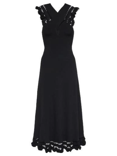 Ulla Johnson Fiora Ribbed-knit Midi Dress With Embroidery And Cut-out Details - Black