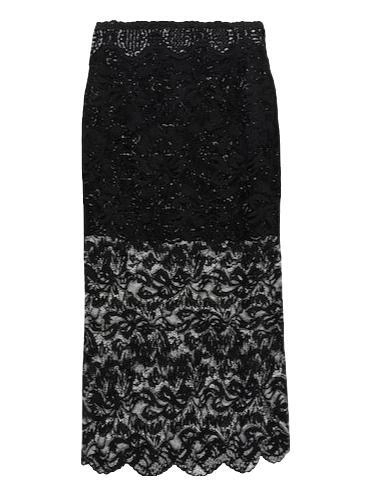Rabanne Layered Lace Midi Skirt - Black