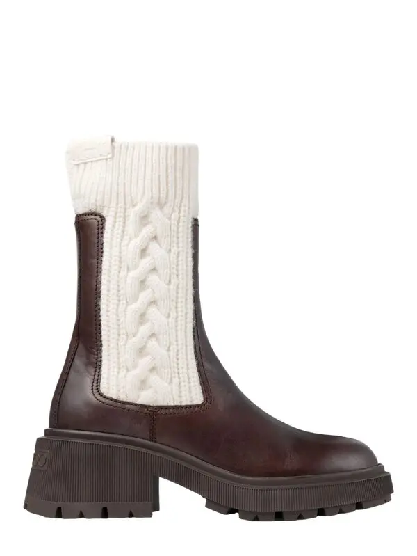 JIMMY CHOO Panelled Round-toe Boots - Chocolate/latte