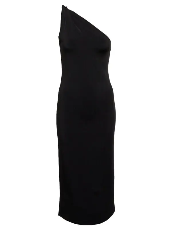 Galvan One-shoulder Knotted Midi Dress - Black