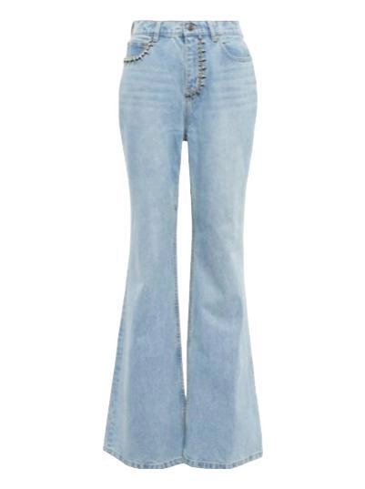 AREA Embellished Cutout Cotton Bootcut Jeans - Blue