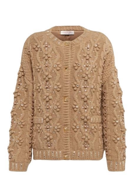 Valentino Garavani Embroidered Wool-blend Cardigan - Nude