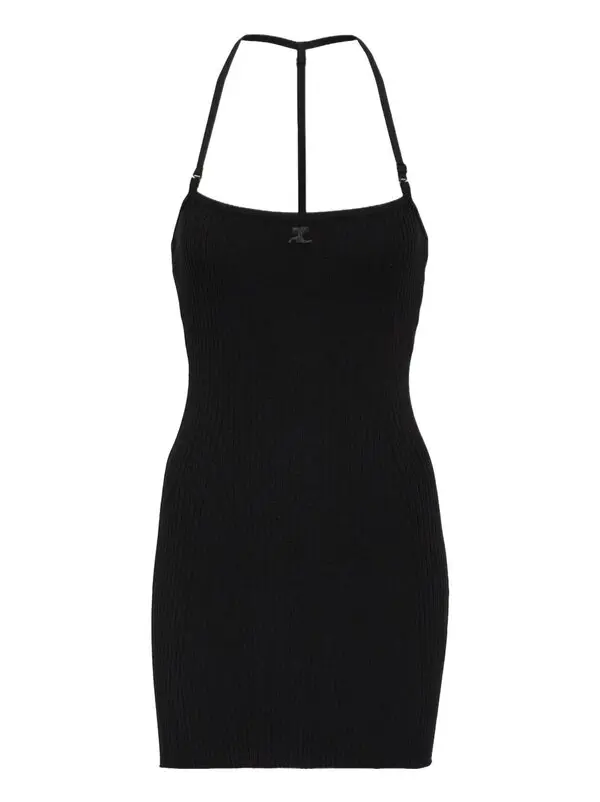 COURREGES Ribbed-knit Mini Dress - Black