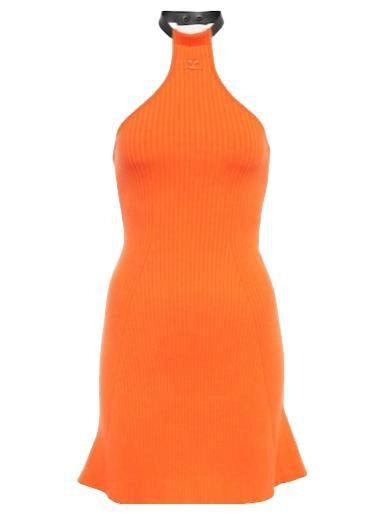 COURREGES Ribbed-knit Halterneck Minidress - Orange