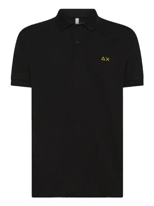 SUN 68 Contrast Collar Piqué Polo Shirt - Black