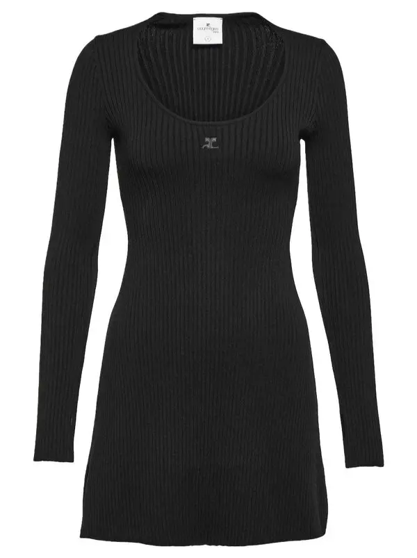 COURREGES Round Neck Long Sleeve Dress - Black