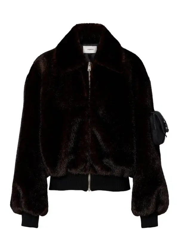 Coperni Zip-up Faux Fur Bomber Jacket With Sleeve Pocket - Black