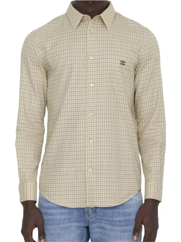 Celine Loose Shirt In Checked Cotton - Beige/camel/chestnut