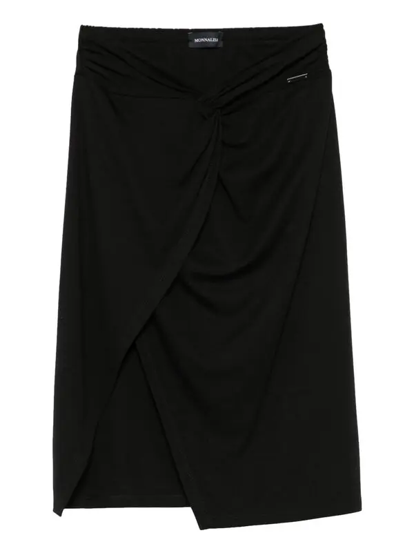 Monnalisa Longuette Skirt With Front Slit And Logo Detail - Black