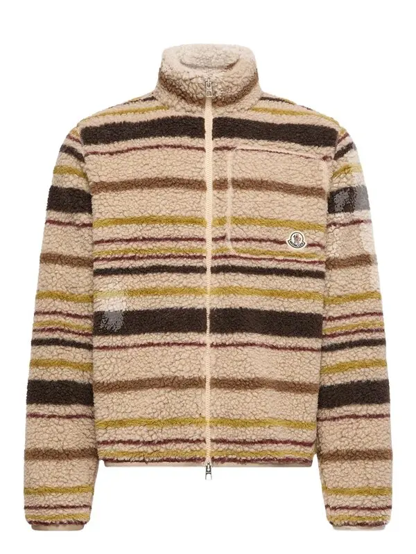 Moncler Striped Teddy Effect Zip Cardigan - Brown