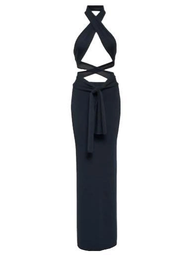 AYA MUSE Halterneck Knit Maxi Dress With Side Slit - Black