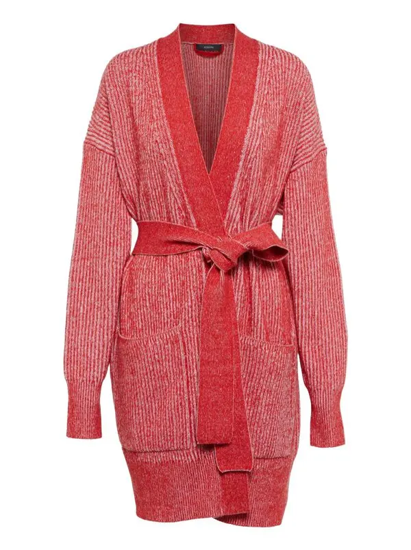 JOSEPH V-neck Knitted Sweater With Tie Belt - Red