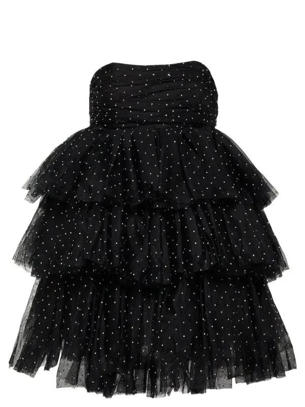 ROTATE BY BIRGER CHRISTENSEN Embellished Strapless Tiered Tulle Minidress - Black