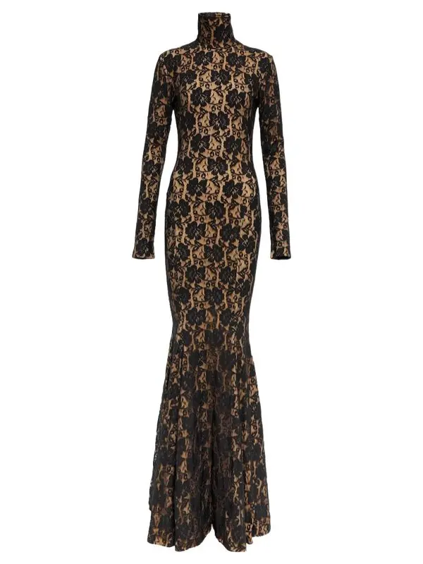 Norma Kamali Fishtail Lace-overlay Gown - Black