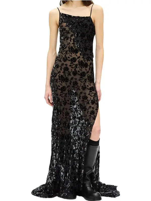 ANN DEMEULEMEESTER Floral Devoré Maxi Dress - Black