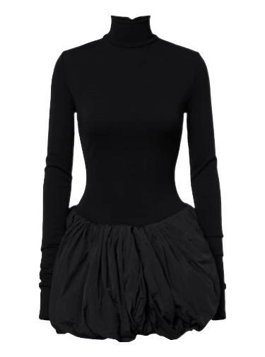 Magda Butrym Wool-blend Turtleneck Mini Dress With Voluminous Skirt - Black