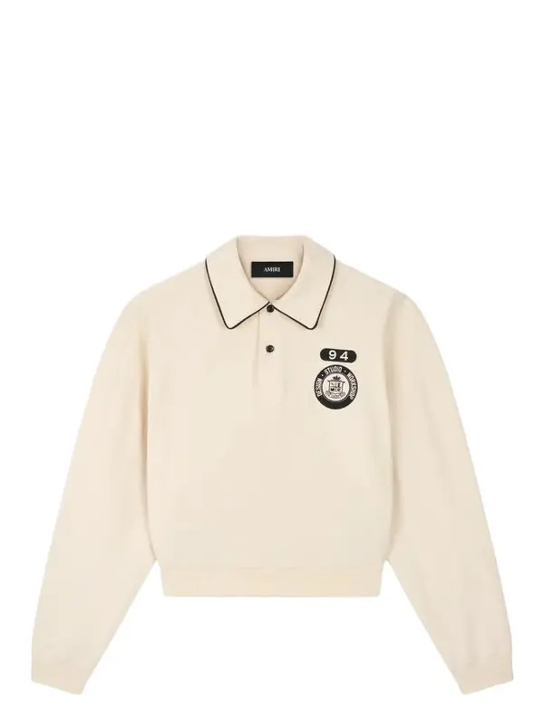 Amiri Collegiate Polo Shirt With Logo Embroidery - Alabaster
