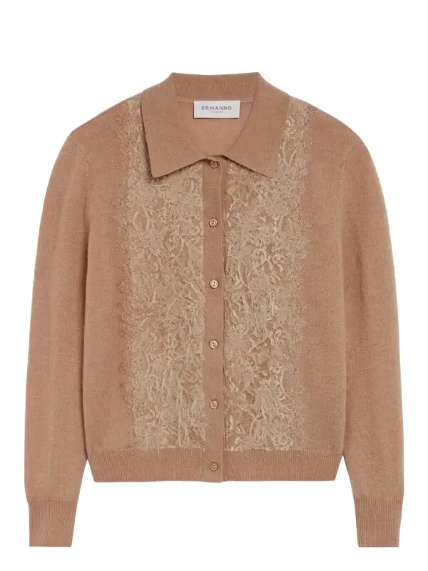 ERMANNO FIRENZE Lace-panel Knit Top - Brown