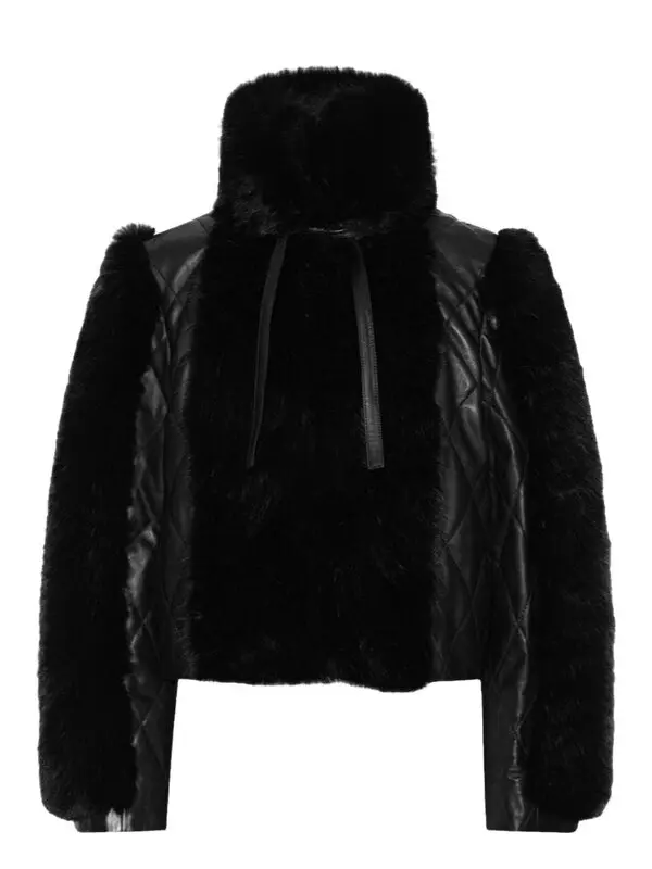 ROTATE BY BIRGER CHRISTENSEN Long-sleeve Quilted Leather Jacket With Faux Fur Trim - Black