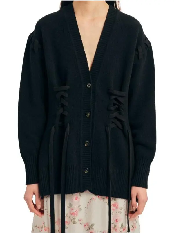 Simone Rocha Merino Sculpted Corset Cardigan - Black