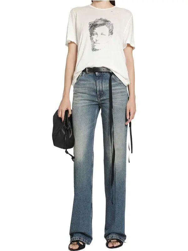 ANN DEMEULEMEESTER Distressed Graphic Print T-shirt - Cream