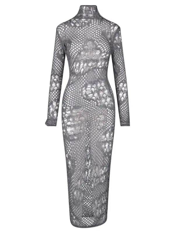 DONDUP Erotica High Neck Crochet Distressed Dress - Gray