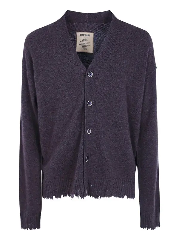 UMA WANG Distressed V-neck Cardigan - Dark Gray