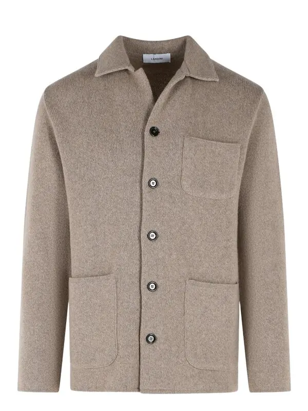 LARDINI Patch Pocket Knitted Jacket - Beige