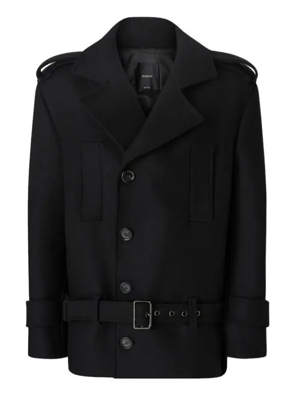 Pinko Belted Epaulette Coat - Black