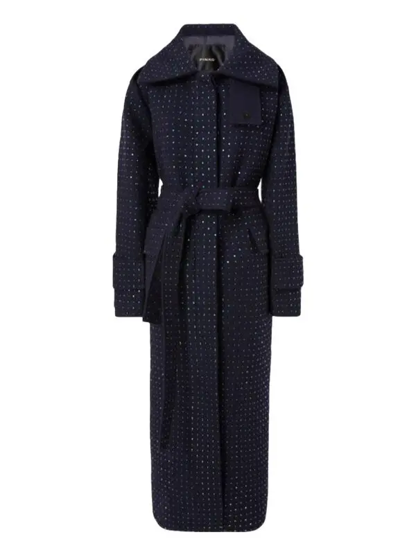 Pinko Rhinestone-embellished Belted Coat - Blue