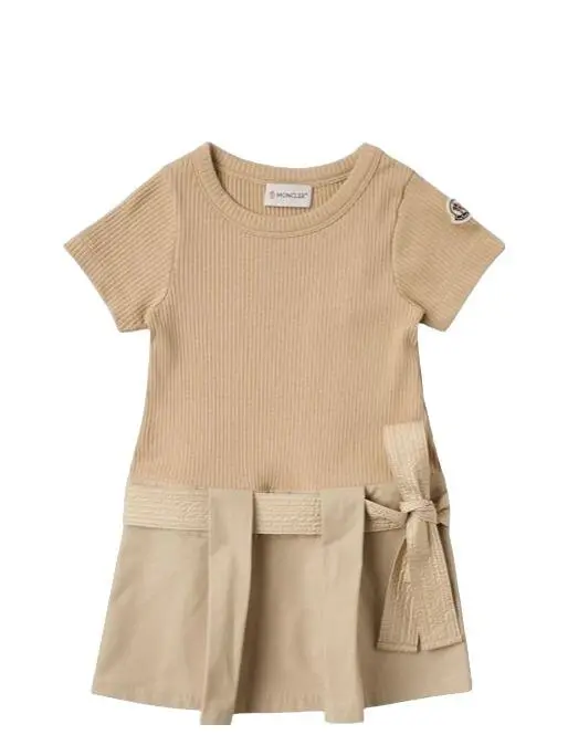 Moncler Ribbed Top And Pleated Skirt Dress With Tie Belt - No
