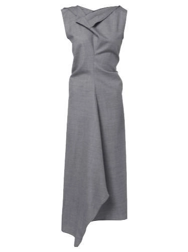 Victoria Beckham Draped Asymmetric Wool Midi Dress - Grey
