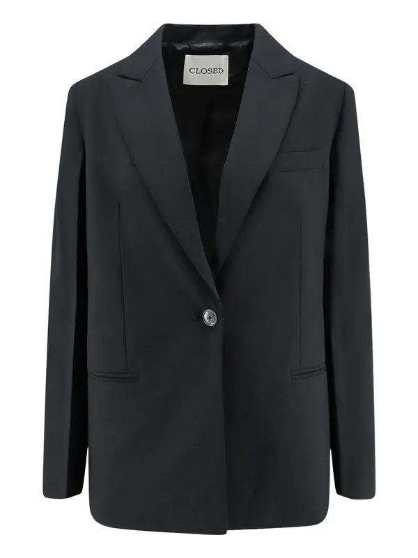 Closed Single-breasted Peak-lapel Blazer - Black