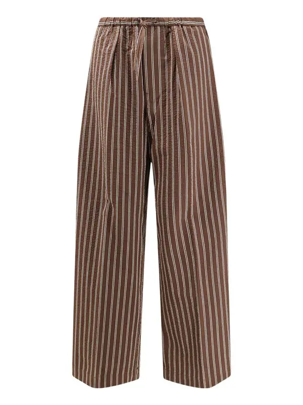 Closed Striped Wide-leg Pants - Brown