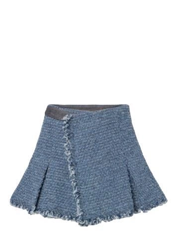 Sacai Pleated Denim Skirt With Raw Edge Hem - Blue