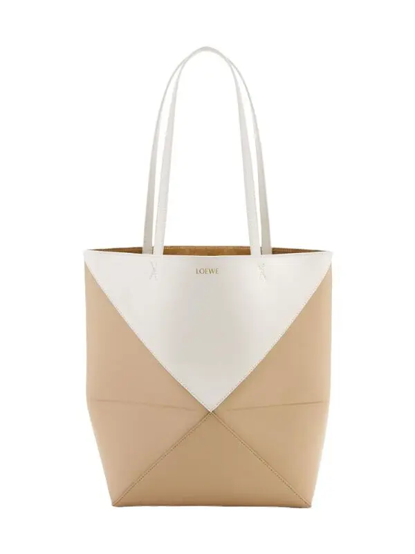 Loewe Puzzle Fold Tote In Shiny Calfskin - Nude