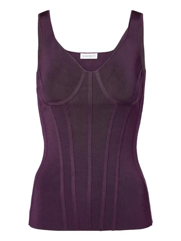 Nina Ricci V-neck Sleeveless Bodice Detail Top - Purple